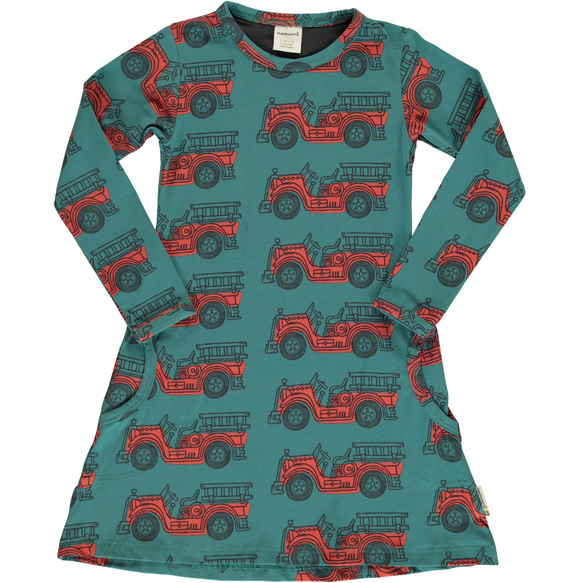 Maxomorra Vintage fire engine organic long sleeve cotton dress