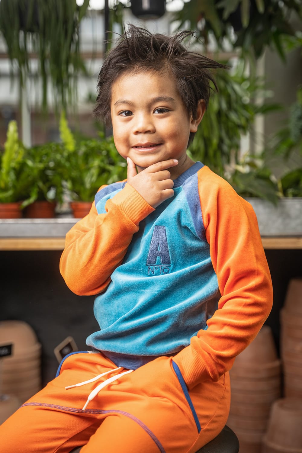 Sean Sweat in blue and dragon fire orange by Alba of Denmark